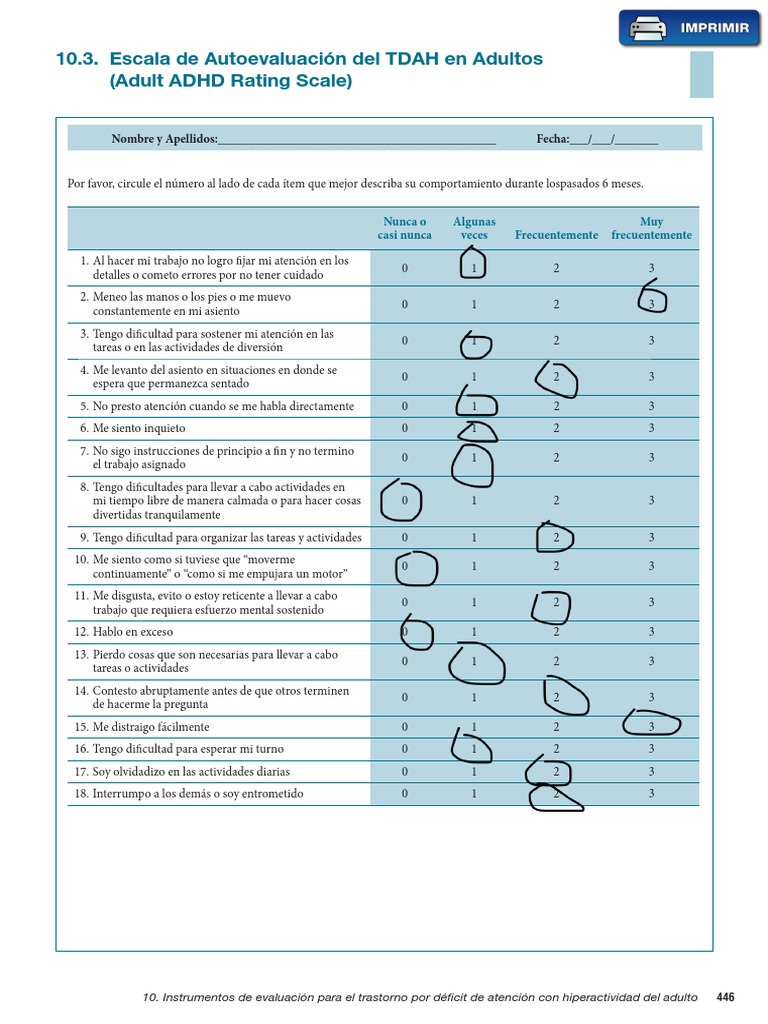 Escala de TDAH para Adultos | PDF | Desorden hiperactivo y deficit de ...