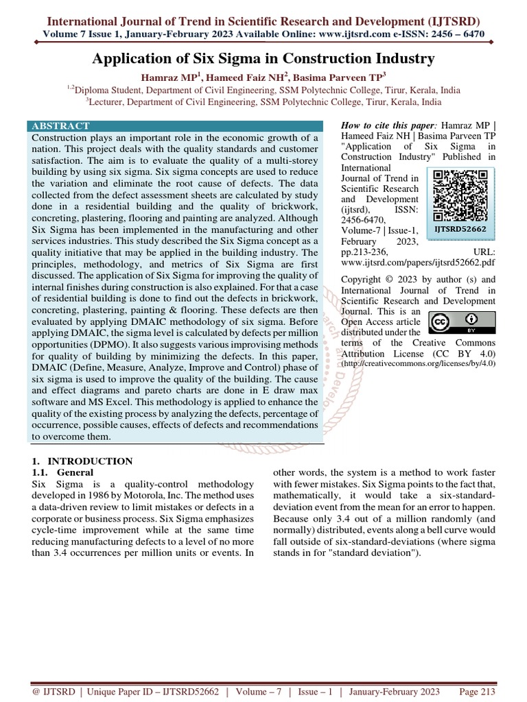Application of Six Sigma in Construction Industry | PDF | Six Sigma ...