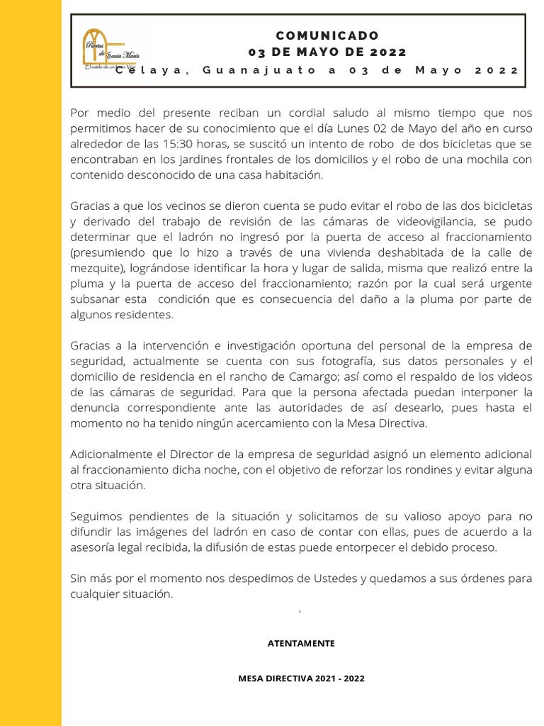 Comunicado 03 de Mayo 2022 | PDF