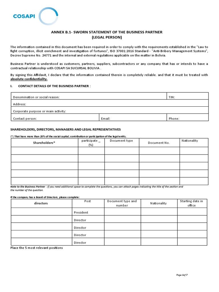 1.1. Annex b.1 - Sworn Statement of The Business Partner-Pj - Bolivia ...