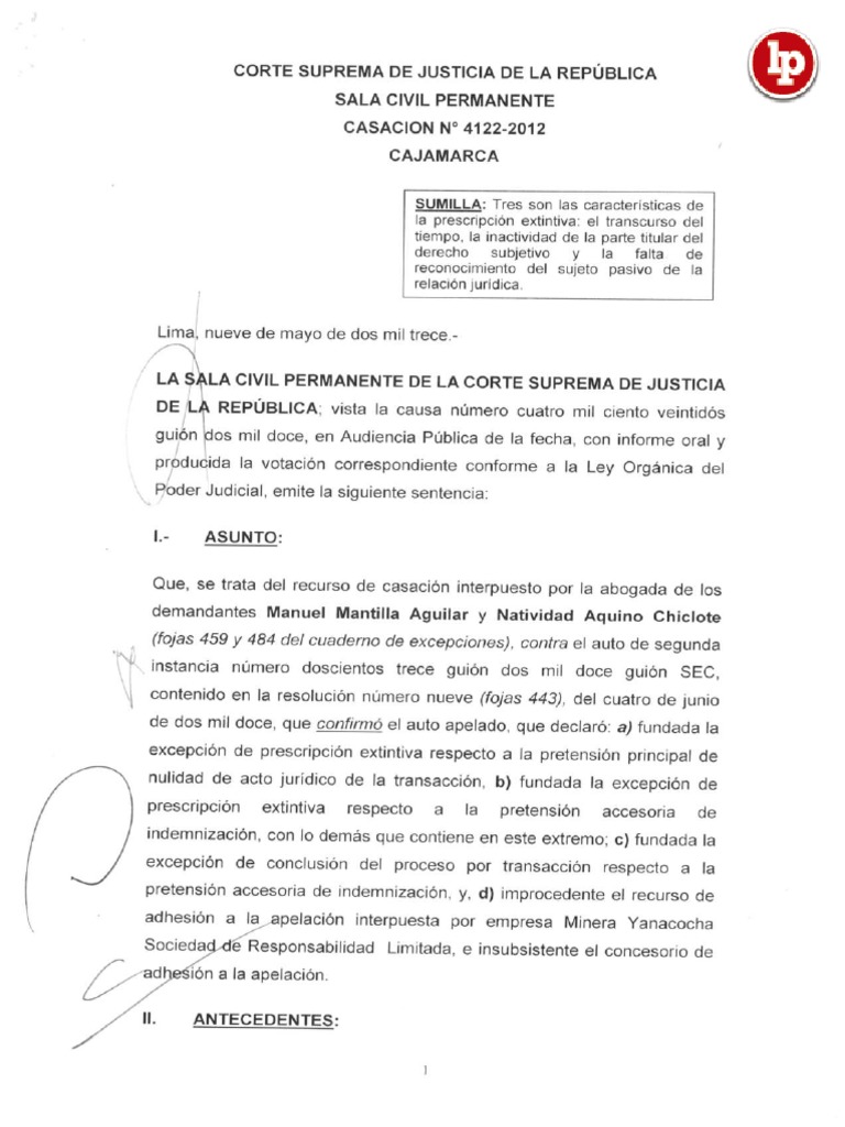 Casacion 4122 2012 Cajamarca LPDerecho | PDF