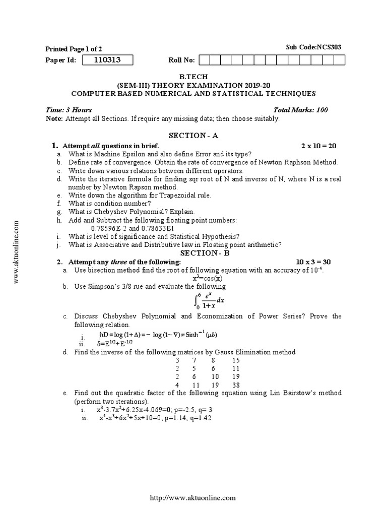 Btech Cs 3 Sem Computer Based Numerical and Statistical Techniques ... Btech Cs 3 Sem Computer Based Numerical and Statistical Techniques ...