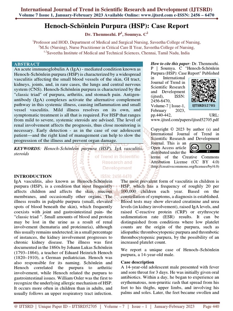 Henoch Schonlein Purpura HSP Case Report | PDF | Medical Specialties ...
