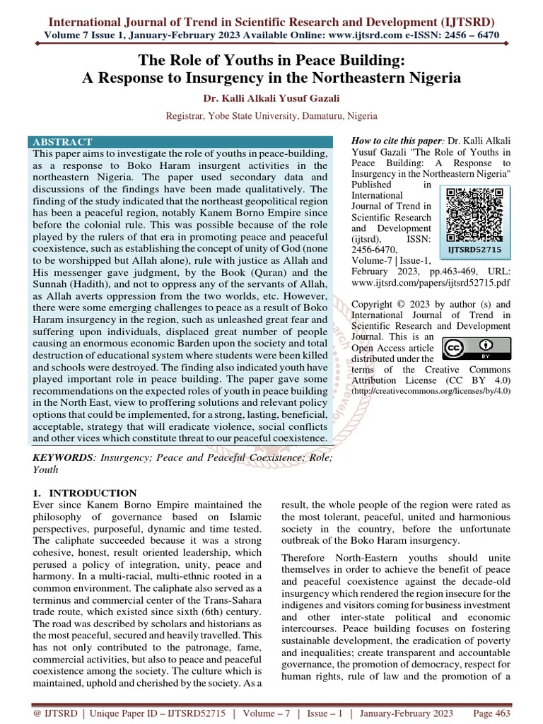 The Role of Youths in Peace Building A Response To Insurgency in The ...