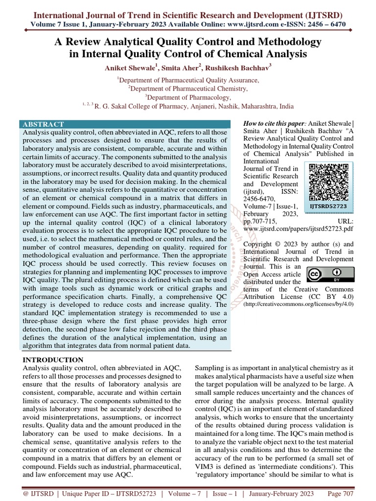 A Review Analytical Quality Control and Methodology in Internal Quality ...