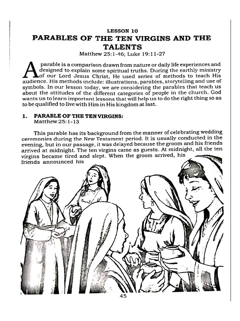CHILDREN STS LESSON 10- PARABLES OF THE TEN VIRGINS AND THE TALENTS | PDF