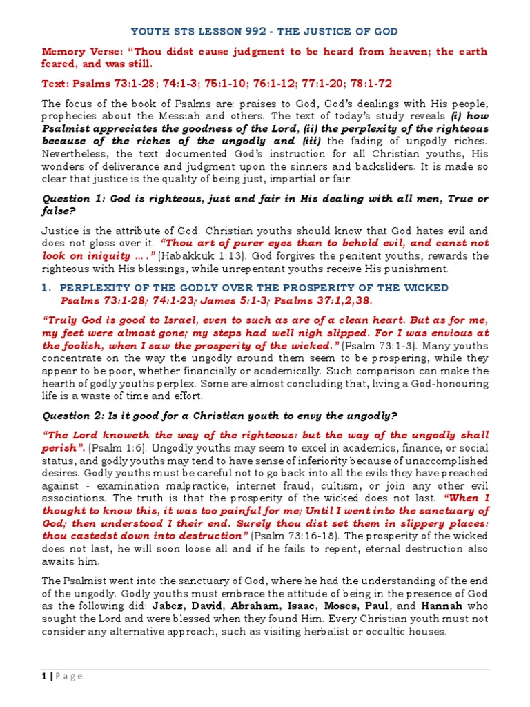 Justice of God for Christian Youths | PDF | Psalms | God