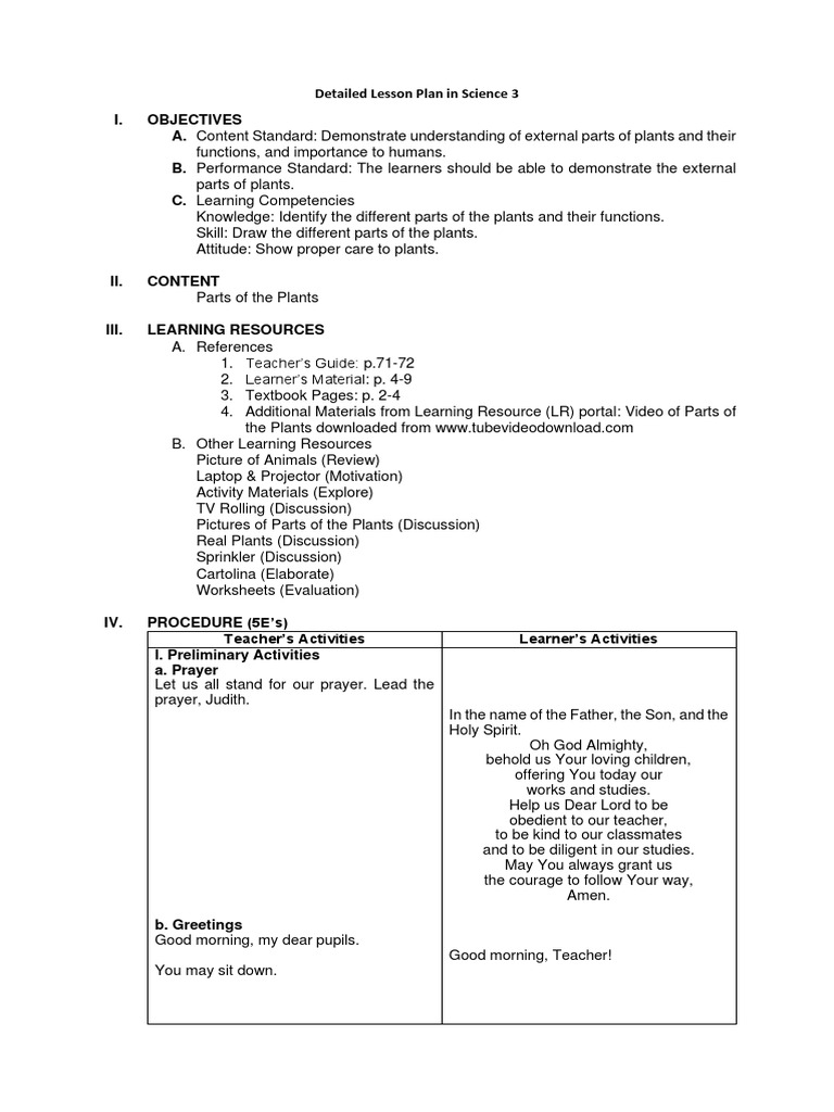 Detailed Lesson Plan in Science 3 | PDF | Leaf | Plants