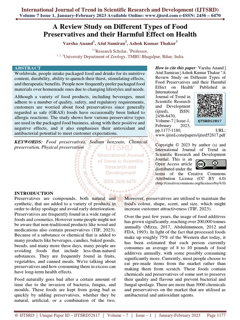 A Review Study On Different Types of Food Preservatives and Their Harmful Effect On Health | PDF ...