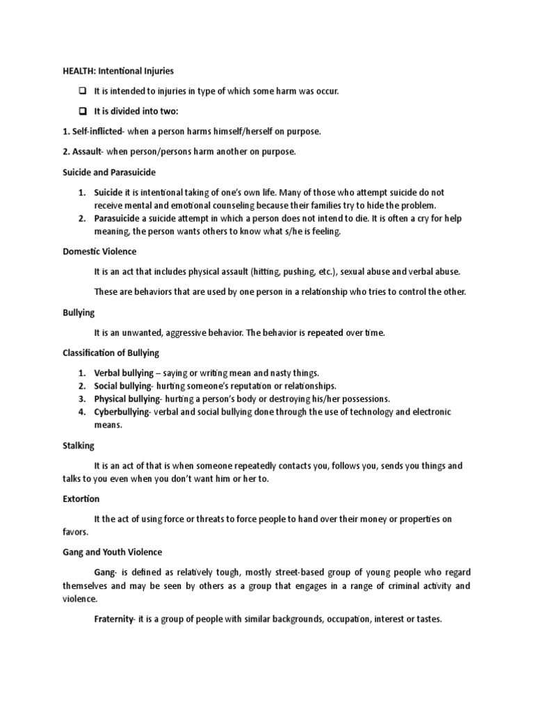 Intentional Injuries | PDF | Bullying | Cyberbullying