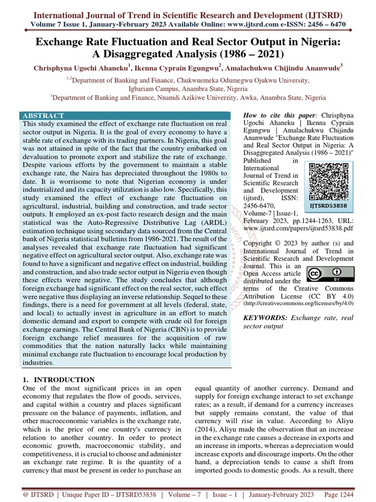 Exchange Rate Fluctuation and Real Sector Output in Nigeria A Disaggregated Analysis 1986 - 2021 ...