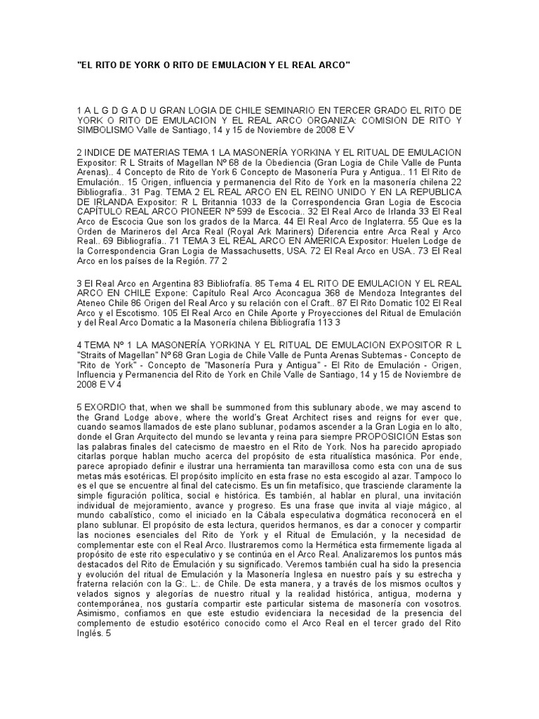 Rito York, Rito de Emulación y El Arco Real | PDF | Masonería | Kábala