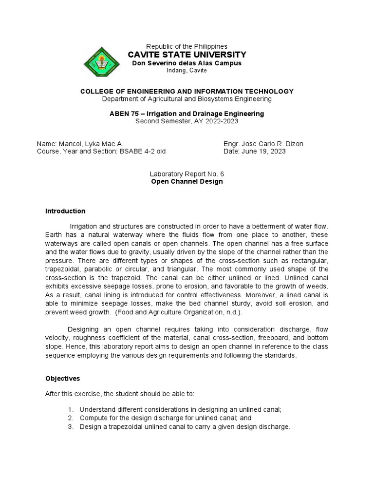 Open Channel Design | Download Free PDF | Discharge (Hydrology ...