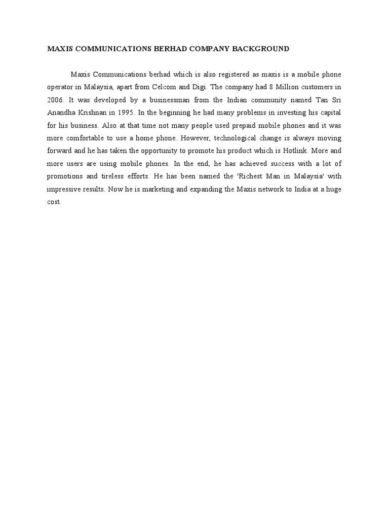 Maxis Communications Berhad Company Background | PDF Maxis Communications Berhad Company Background | PDF