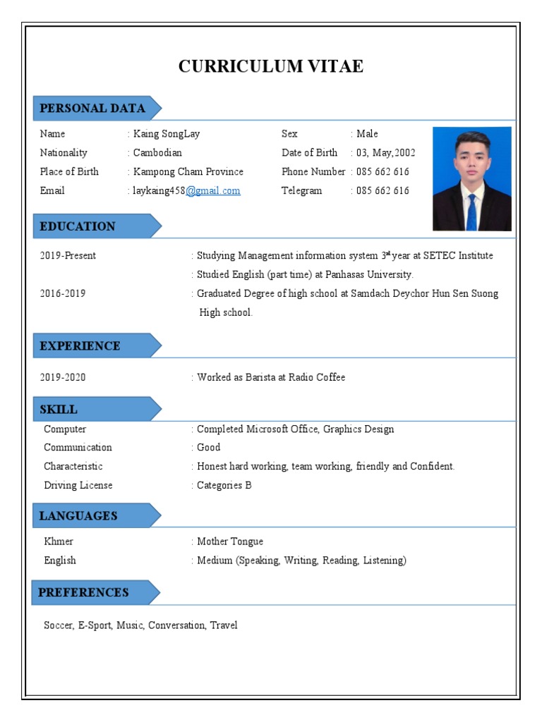 Khmer CV Sample for Job Seekers | PDF