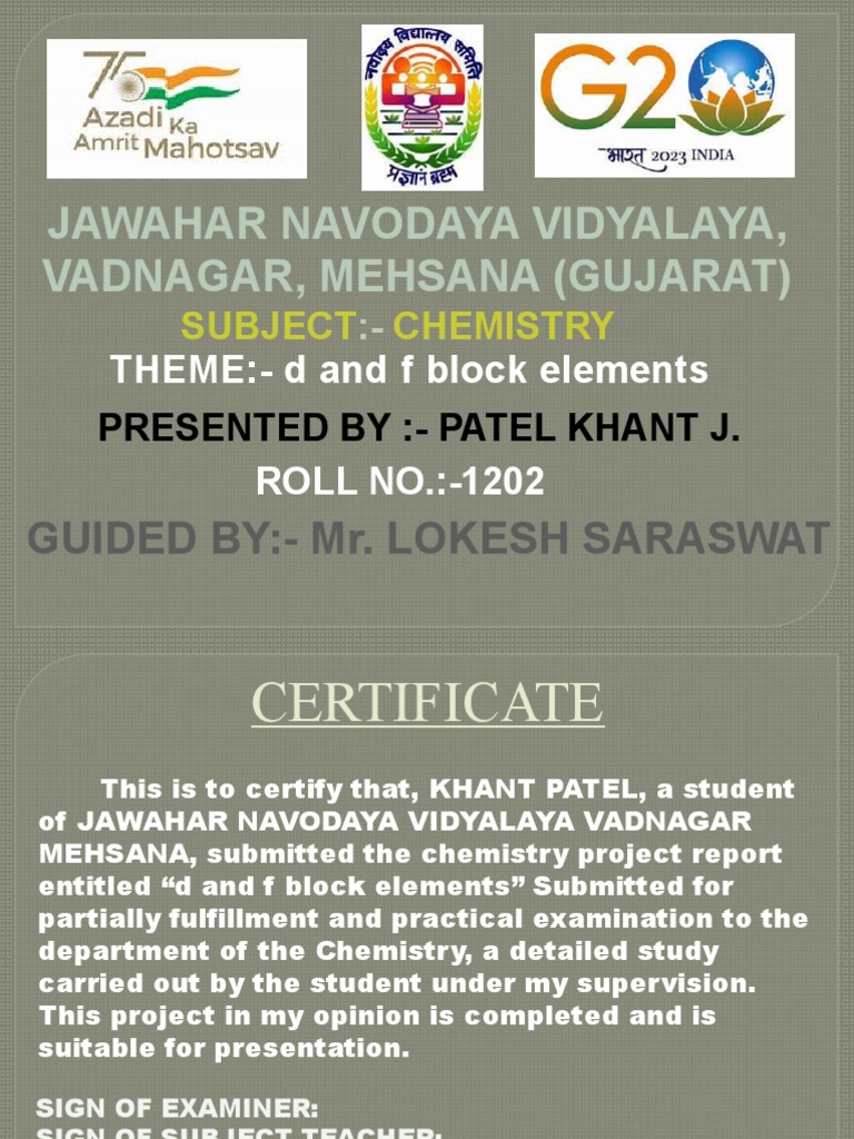 D and F Block Elements - KHANT PATEL | PDF