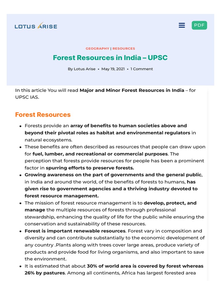 Forest Resources in India - UPSC | PDF | Forests | Deforestation