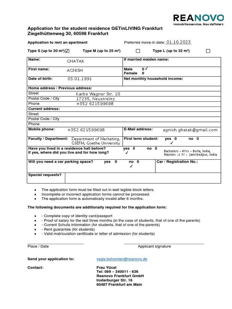 GETinLIVING Frankfurt Application Form | PDF | Authentication | Access Control