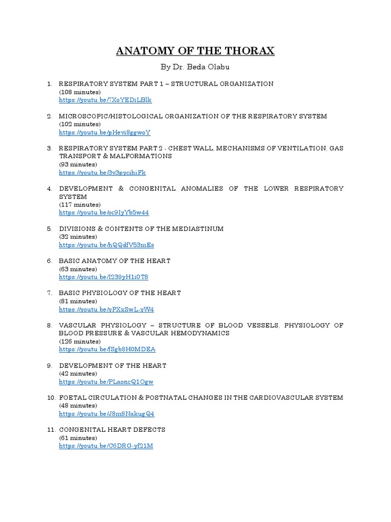 Thoracic Anatomy by Dr. Beda Olabu | PDF