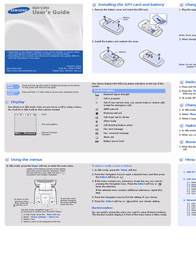 User Manual Samsung SGH-C260 (English - 2 Pages) | PDF | Menu ... User Manual Samsung SGH-C260 (English - 2 Pages) | PDF | Menu ...