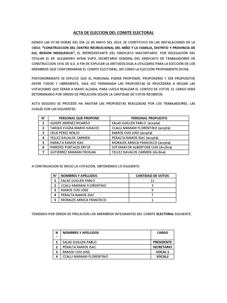 3 Acta de Eleccion Del Comite Electoral | PDF | Gobierno | Eventos políticos