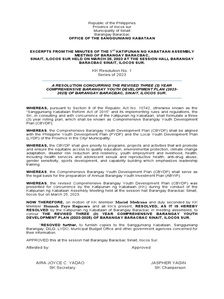 Updated Resolution Concurring The Revised Cbydp | PDF | Government