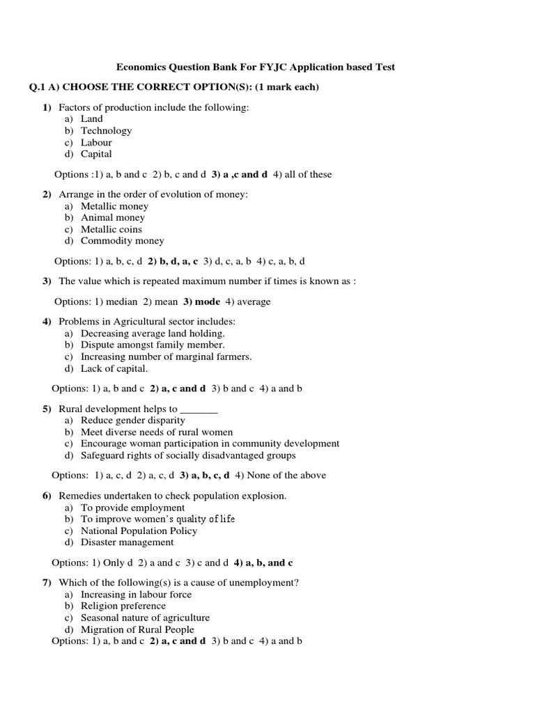 Fyjc Eco Abt Question Bank | PDF | Economics | Poverty