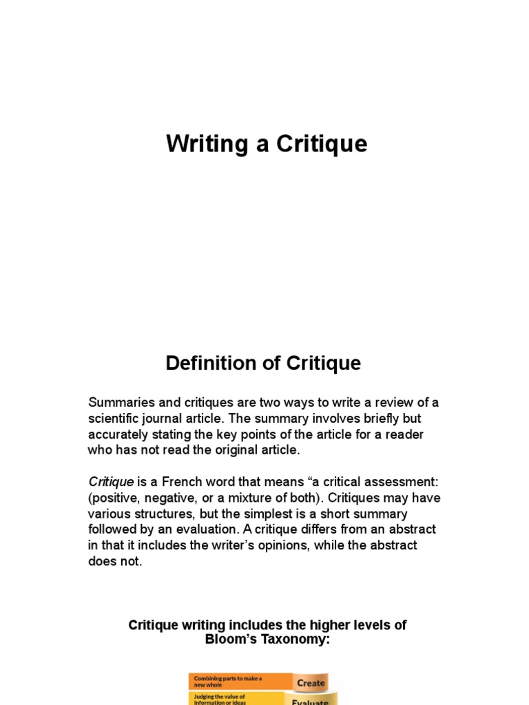 (Lecture) Writing A Critique | PDF | Evaluation | Evidence