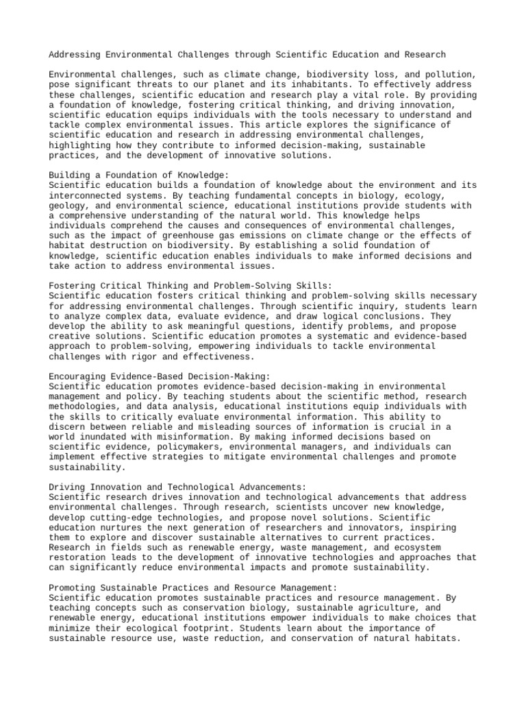 Empowering Solutions for Environmental Issues | PDF | Science Education ...