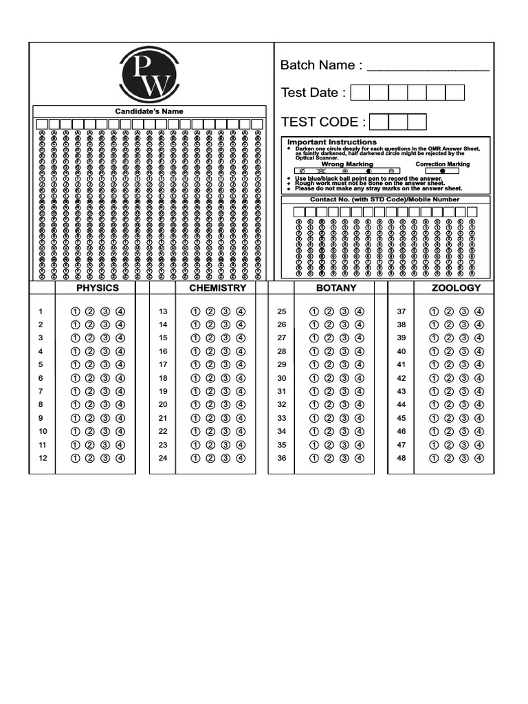 632094680679e50011d419b5 - ## - Short Practice Test OMR Sheet | PDF ...