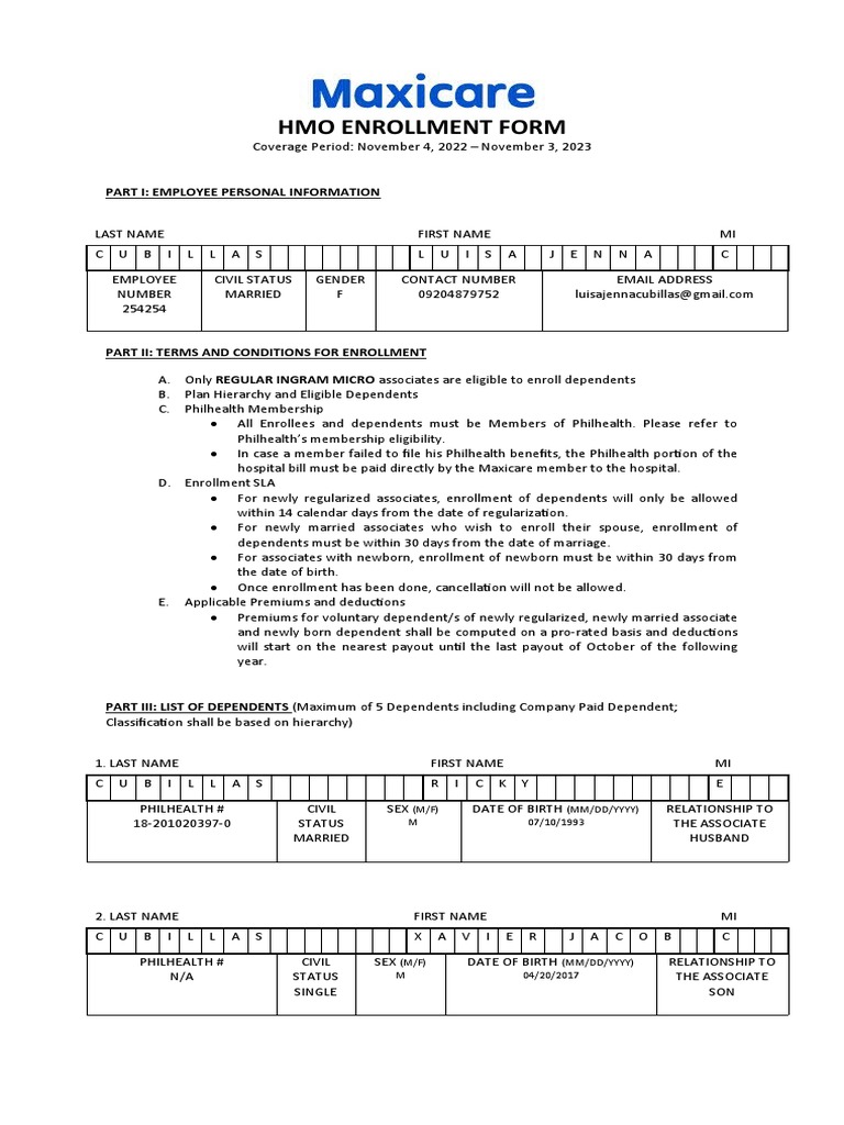 2022 - 2023 Hmo Enrollment Form | PDF | Information | Discovery (Law)