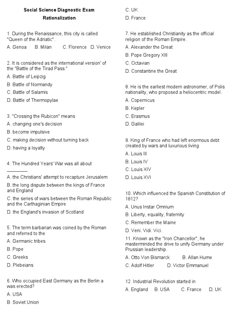 Diagniostic Exam Soc Science | PDF