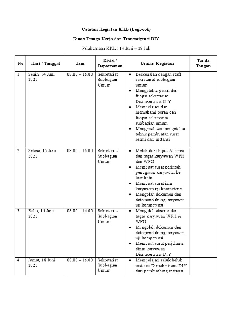 Catatan Kegiatan KKL - Kristi | PDF