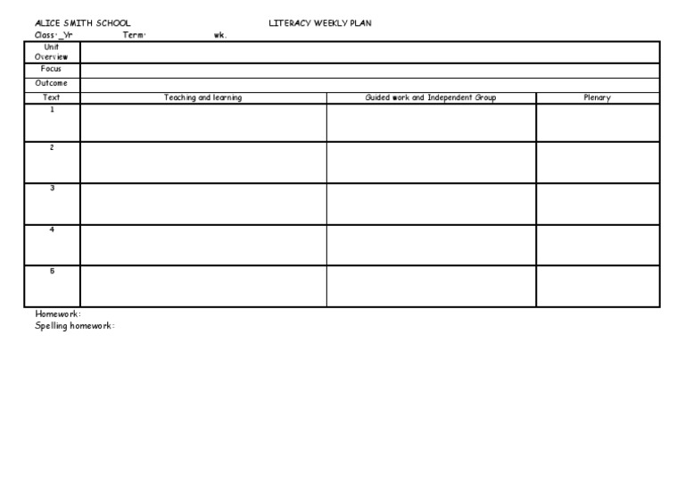 Literacy Weekly Plan Template | PDF
