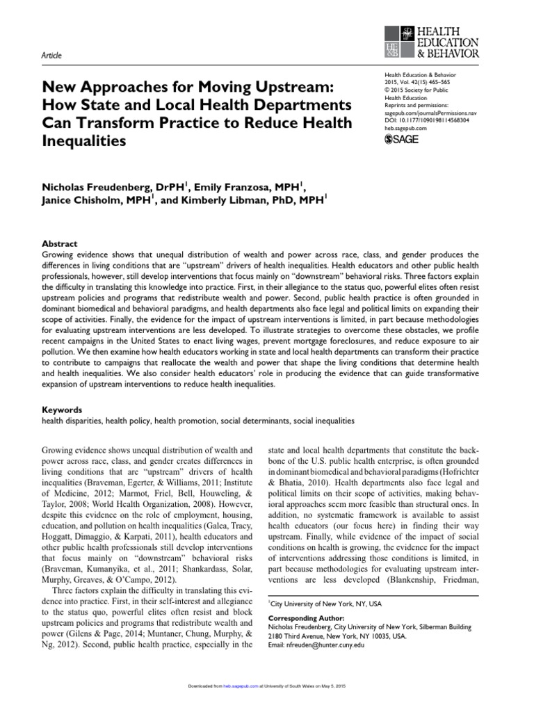 moving upstream Freudenberg et al 2015 pdf | PDF | Public Health ...
