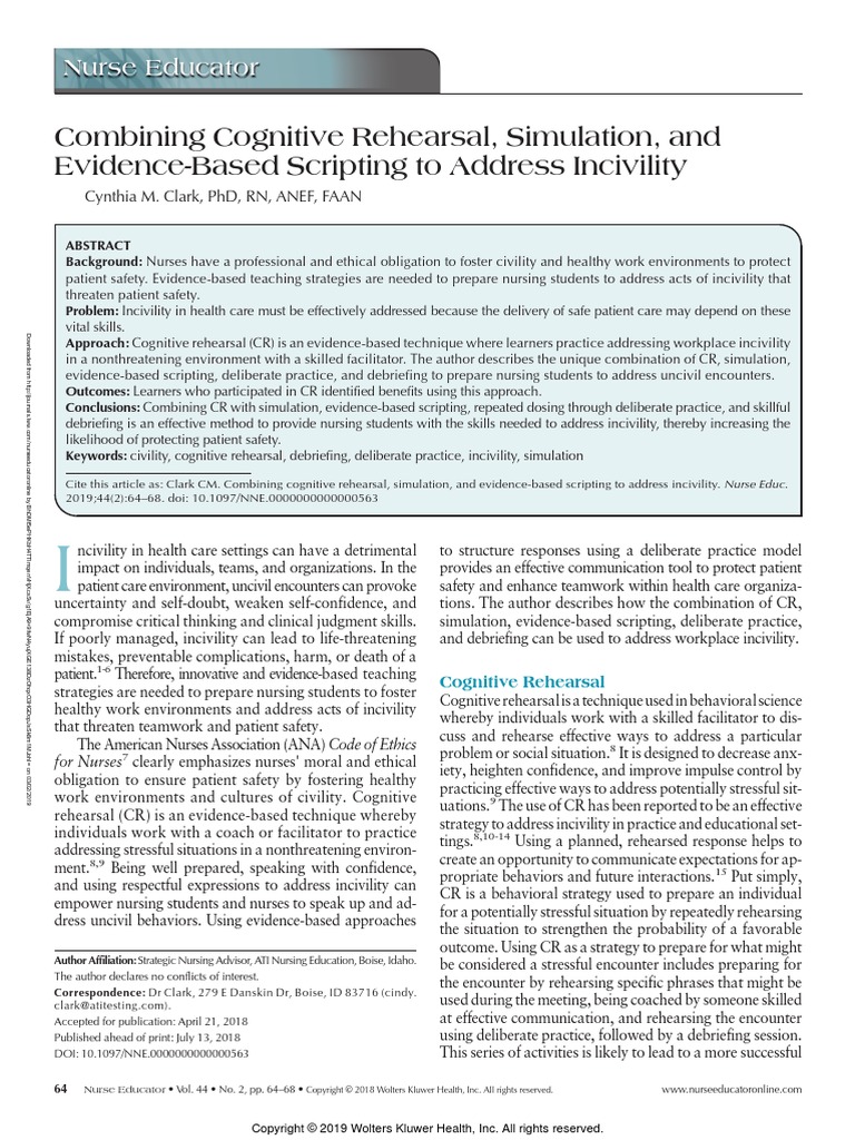 Combining Cognitive Rehearsal, Simulation, and Evidence-Based Scripting to Address Incivility ...