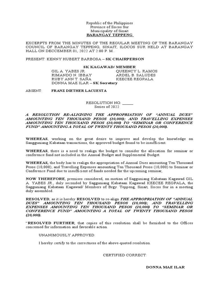Re-Alllignment Resolution-Sk Teppeng | PDF | Government | Philippines