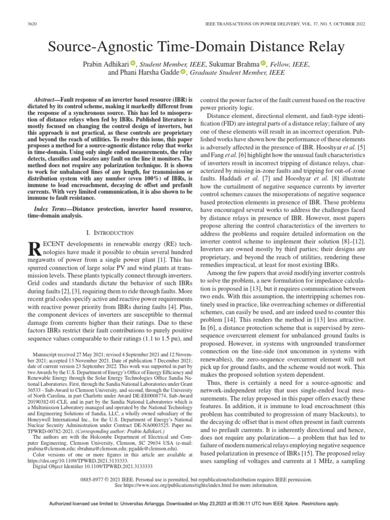Source-Agnostic Time-Domain Distance Relay | PDF | Power Inverter | Electric Power Transmission