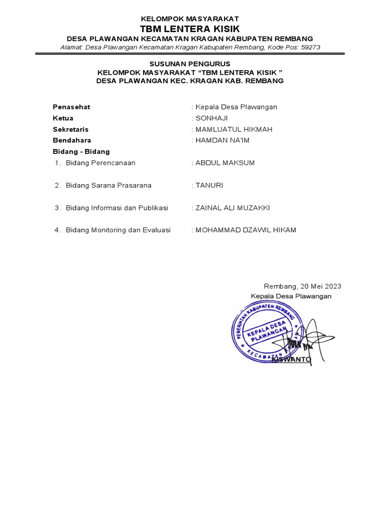 contoh Struktur Kepengurusan | PDF