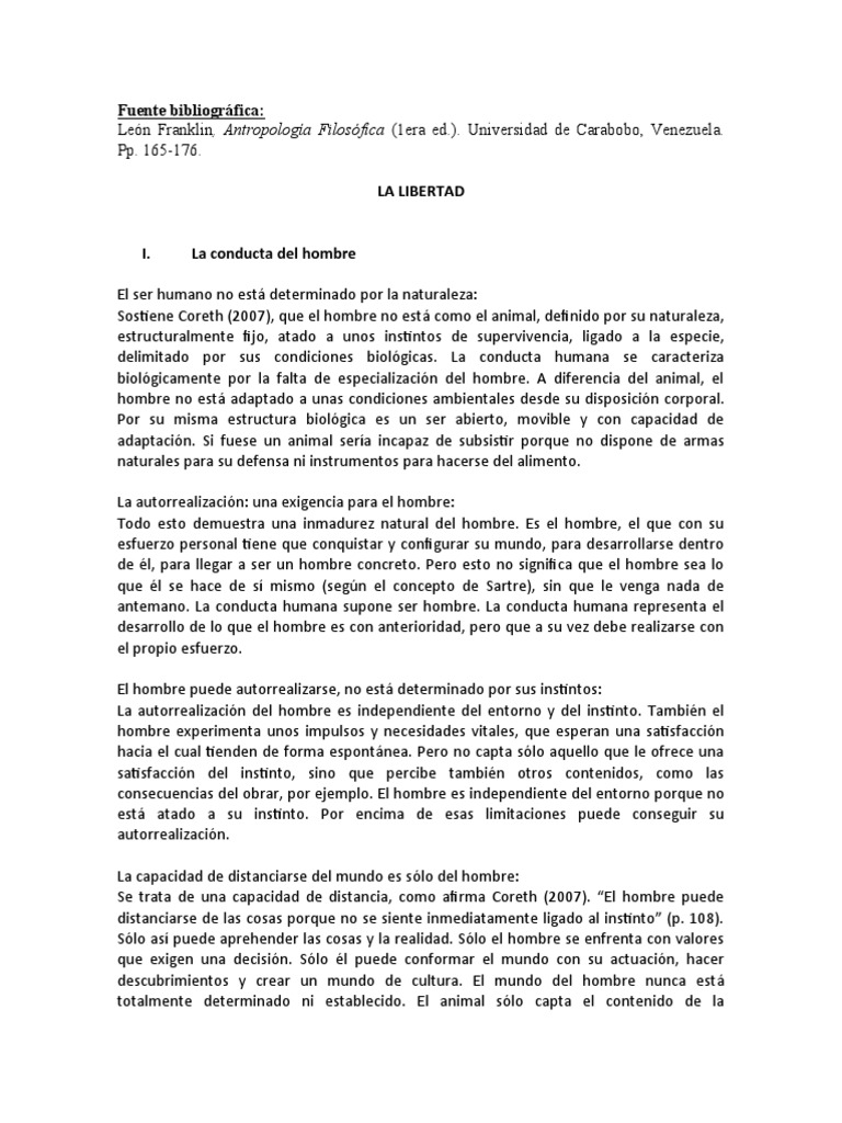 Resumen de Lectura La Libertad | PDF | Libertad | Libre albedrío