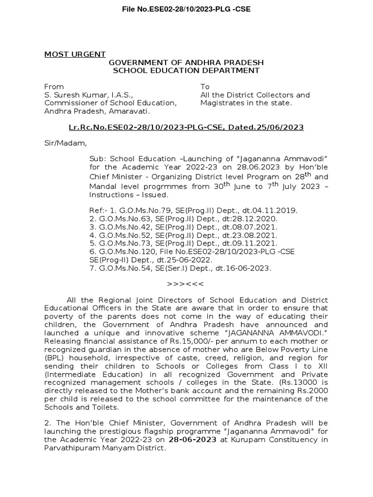 Ammavodi - District and Madal Level Pograms-25.06.23 | PDF | Government