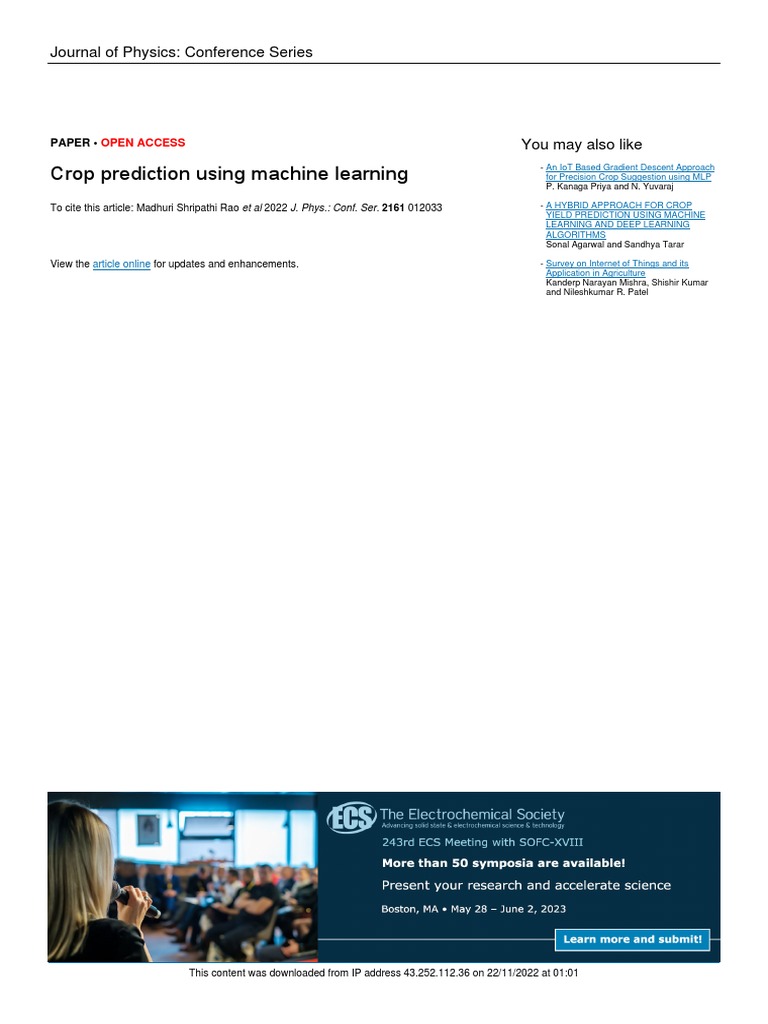 04 - RA - Crop Prediction Using Machine Learning | PDF | Machine ...