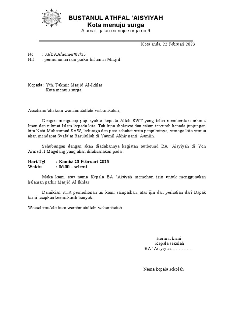 contoh surat ijin tempat | PDF