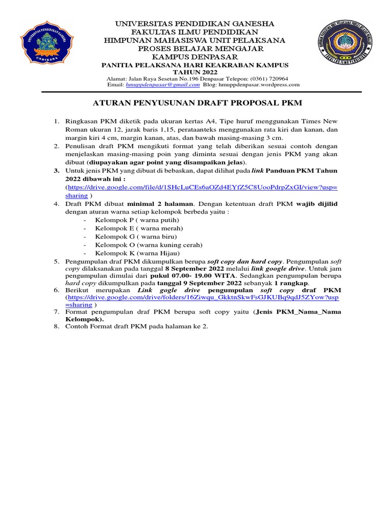 Aturan Penyusunan Draft Proposal PKM | PDF