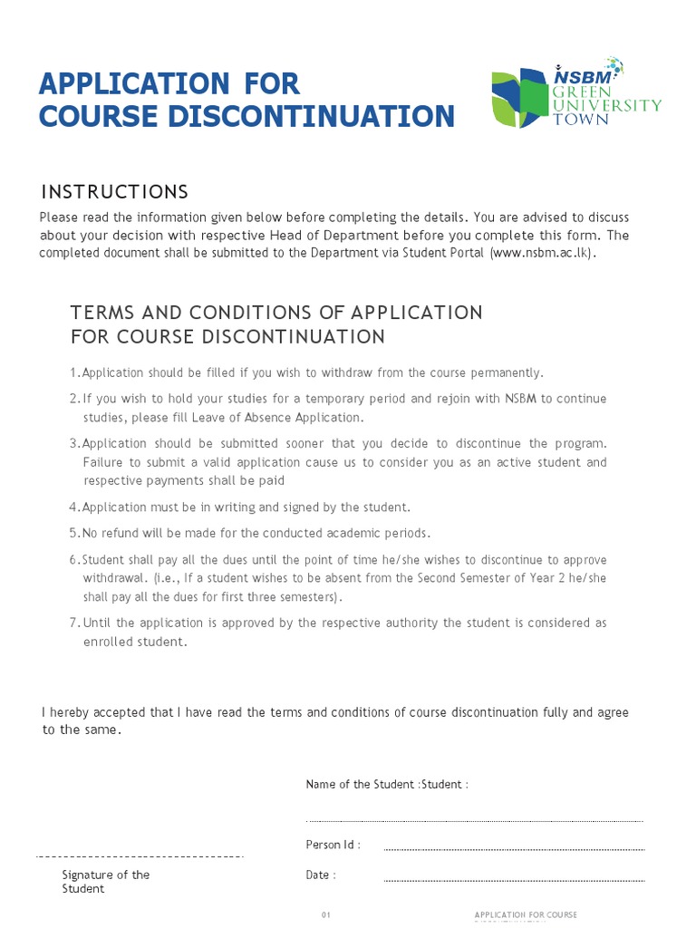Application For Course Discontinuation | PDF | Government