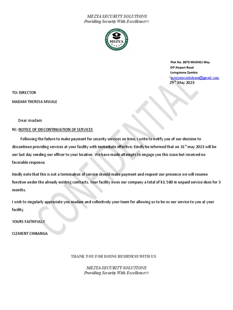 Discontinuation of Service Letter | PDF