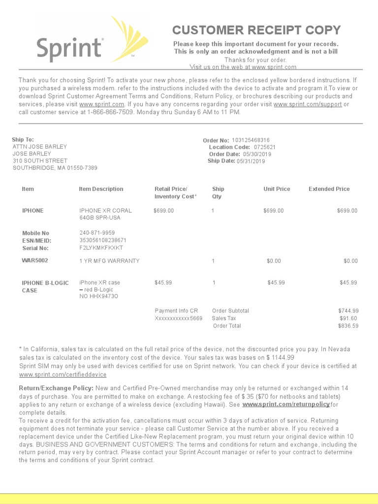 Sprint 2019 XR 64gb | PDF
