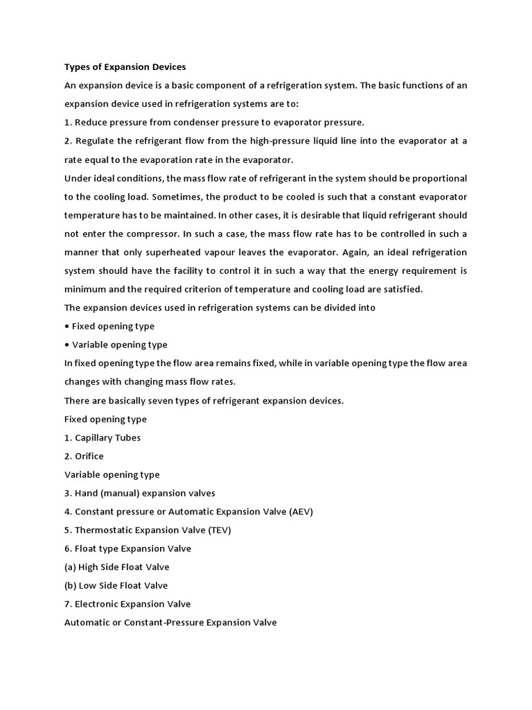 Overview of Refrigeration Expansion Devices | PDF | Building ...
