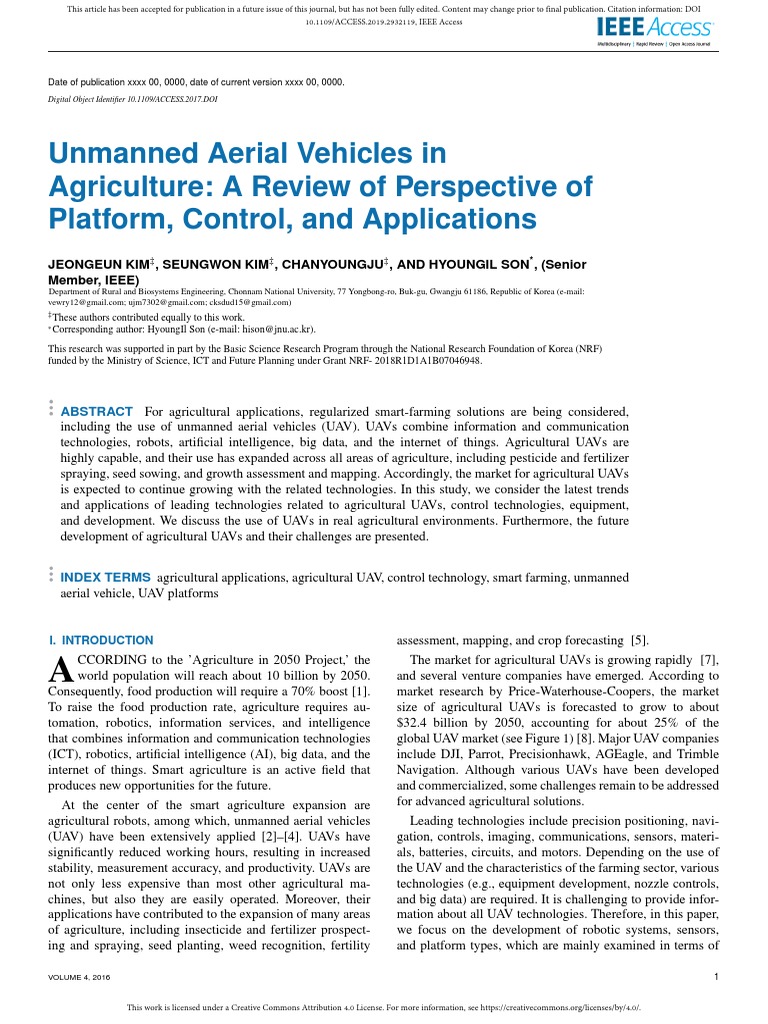 Unmanned Aerial Vehicles in Agriculture A Review o | PDF | Unmanned ...