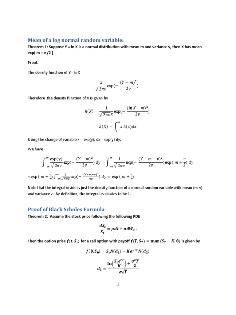 Proof of Black Scholes Formula | PDF | Black–Scholes Model | Normal ...